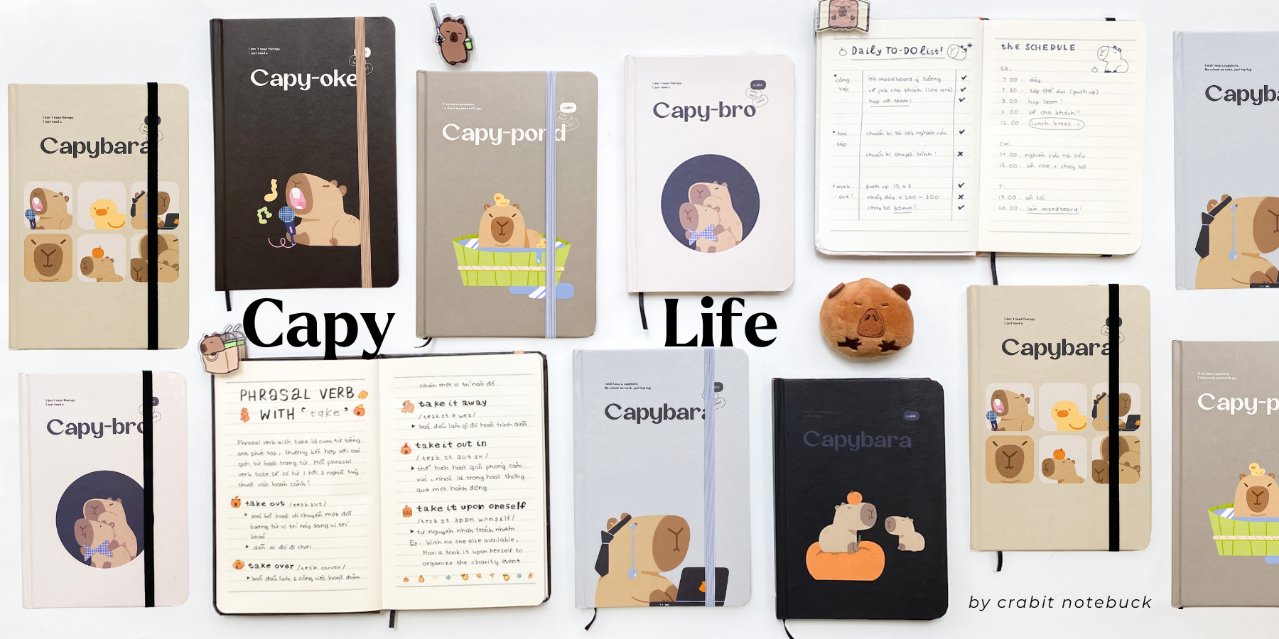 Cute Capybara horizontal notebook, 180-page mini pocket size Crabit ...