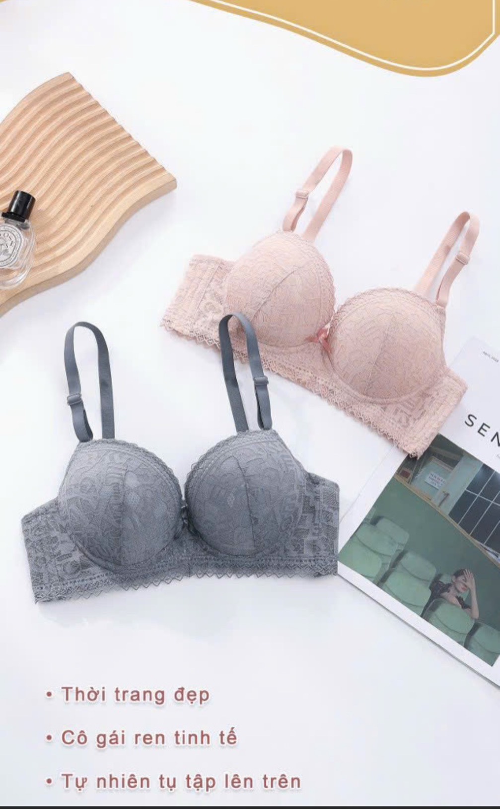 (From Small to increase size) Lace bra without underwire, 5cm thick, super breast lift Bra 912 ...