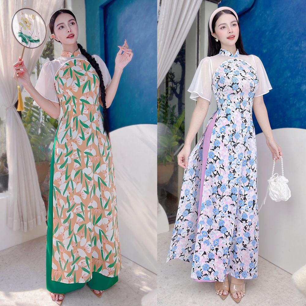 Traditional Ao Dai For Women With Lily Bow Tie Style Without Chu AD1389 ...