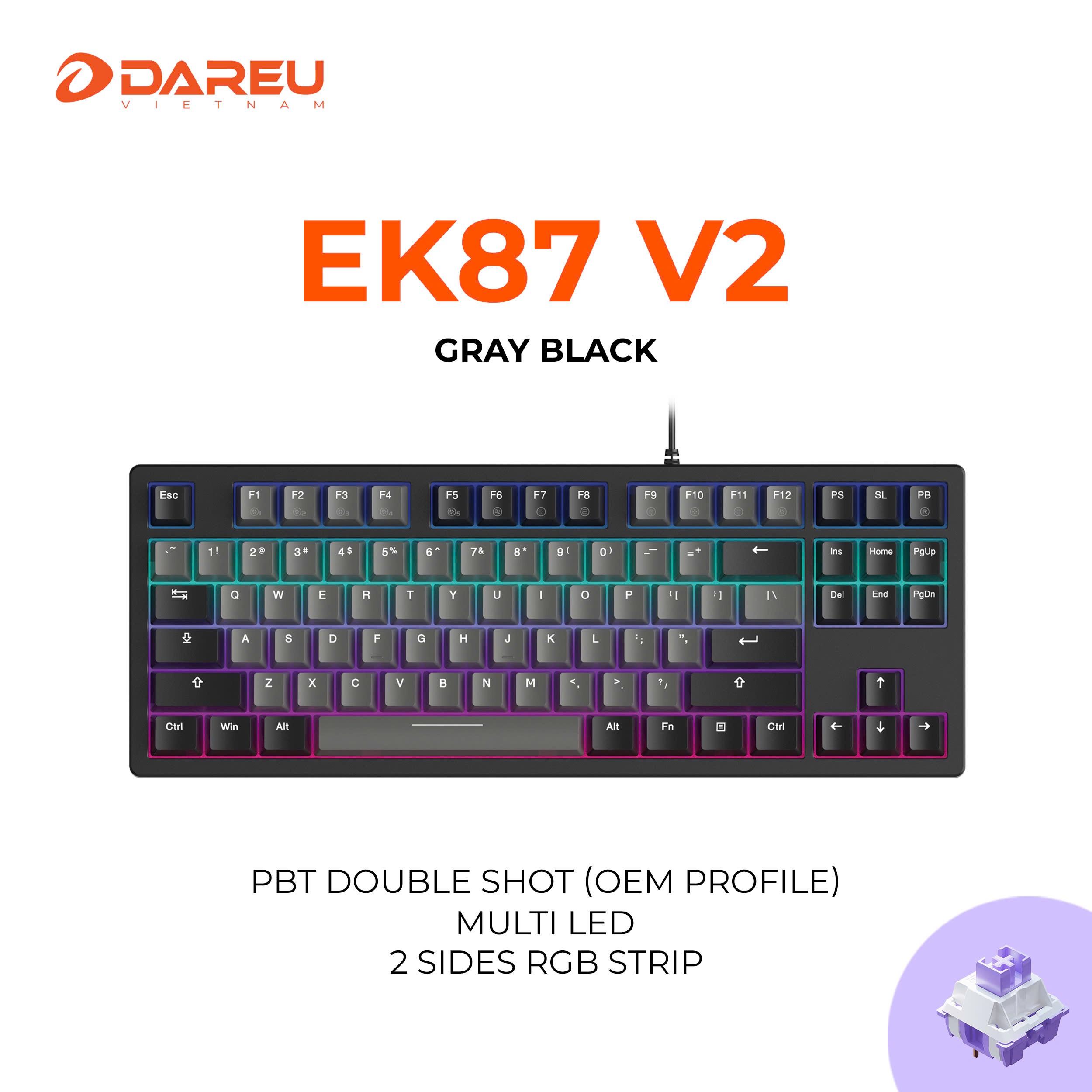 DAREU EK87 V2 White Black mechanical keyboard (2 sides RGB strip, Multi ...