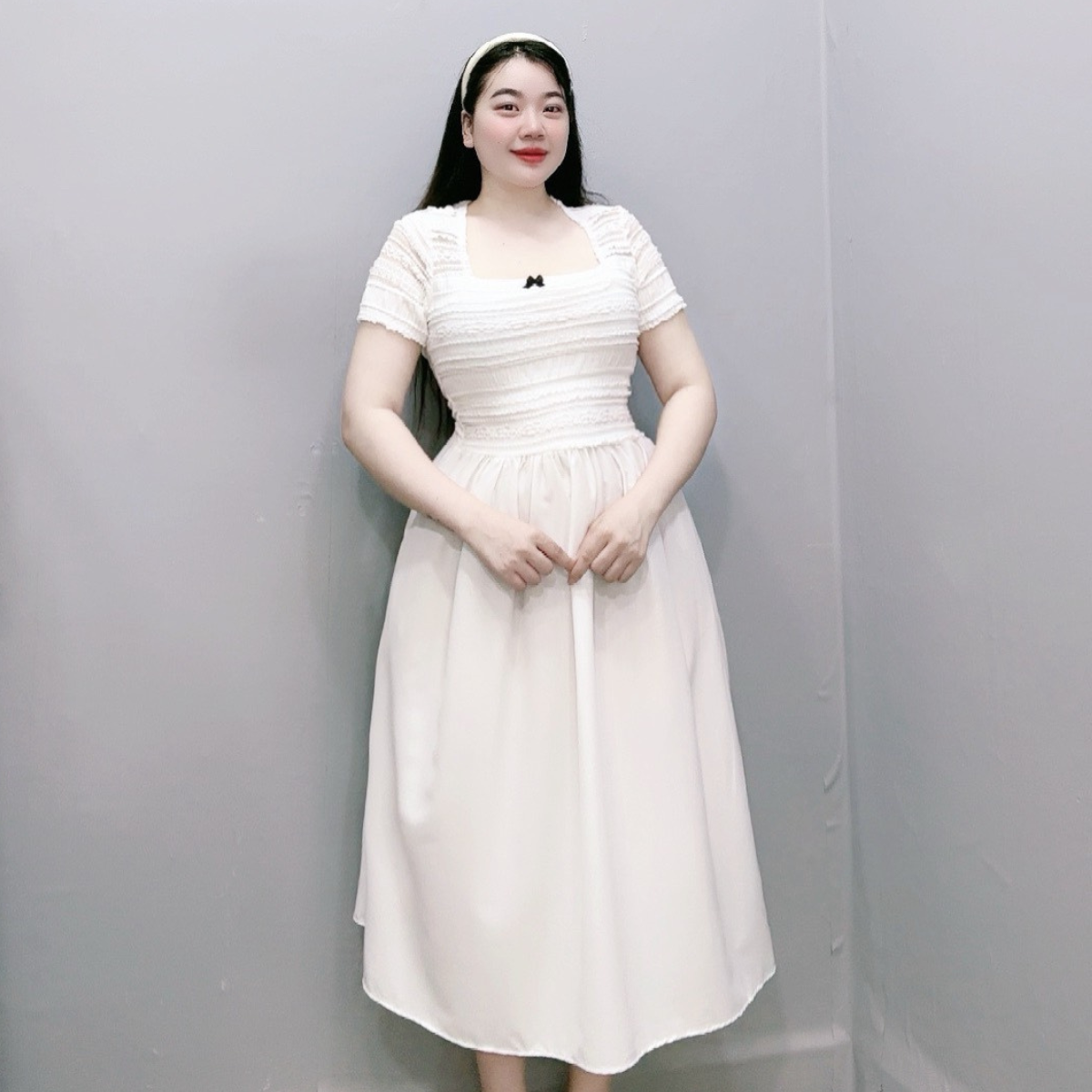 Women's Big Size Lace Dress with Pretty Bow and Flared Shape for Chubby Girls 60-95kg G673+G674 ...