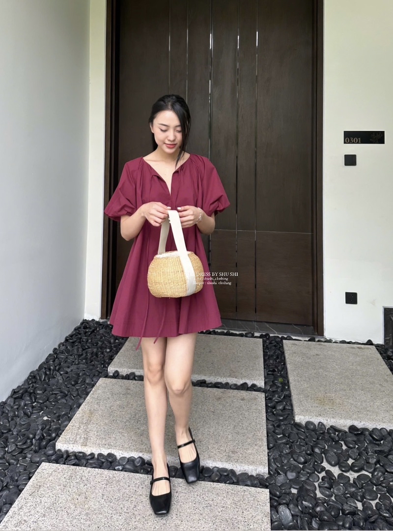 Suli Dress - Shrugged Shoulder Babydoll Dress (original photo) | Shopee ...