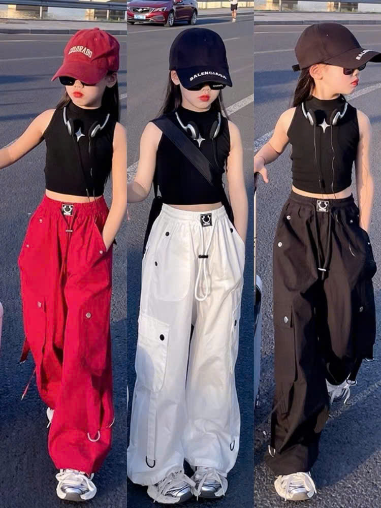 [Pure Born Kids] jogger pants with straps, straight-leg pants with box ...