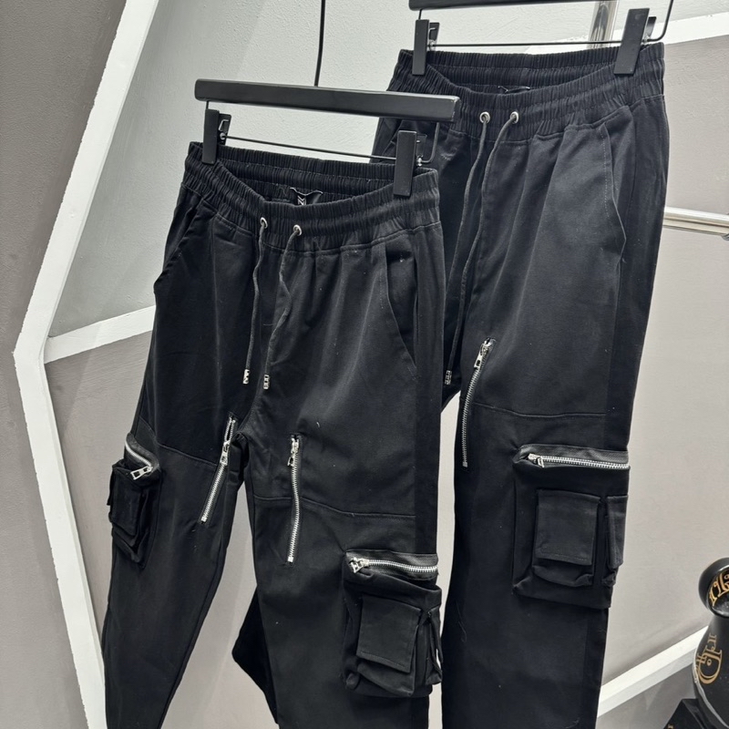 Cargo pants for men and women khaki embroidered with zip lock and box ...