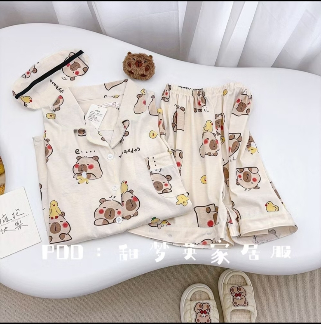 CARY cute Doraemon and capybara cartoon pajama Set | Shopee Malaysia