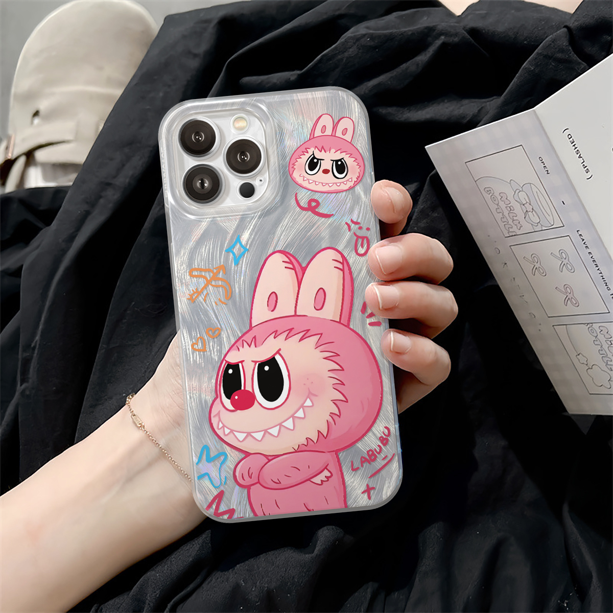 Labubu Cool Silver Silicone iPhone Case, Shockproof, Camera Protection ...