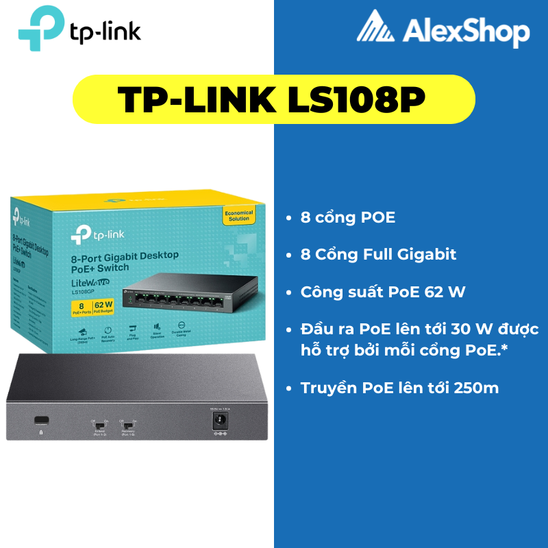 Tp-link LS108GP 8-Port Gigabit Desktop Switch with 8 Genuine PoE+ Ports ...