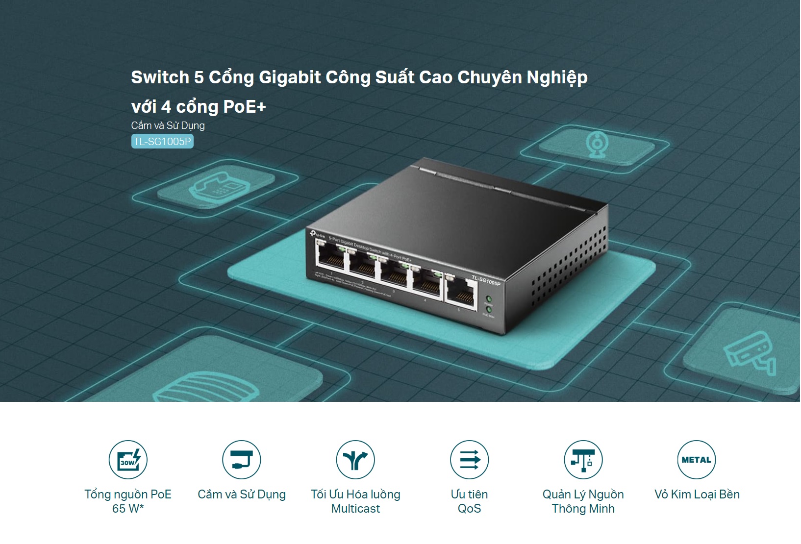 Tp-link TL-SG1005P Desktop Gigabit Switch 5 Ports with 4 Genuine PoE ...