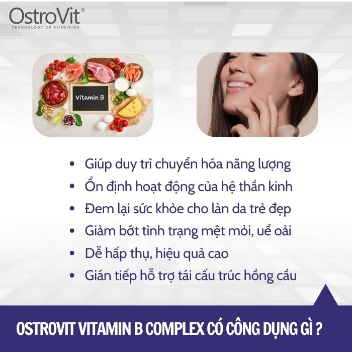 Vitamin B OstroVit B-Complex box of 90 tablets, 8 types of vitamin B ...