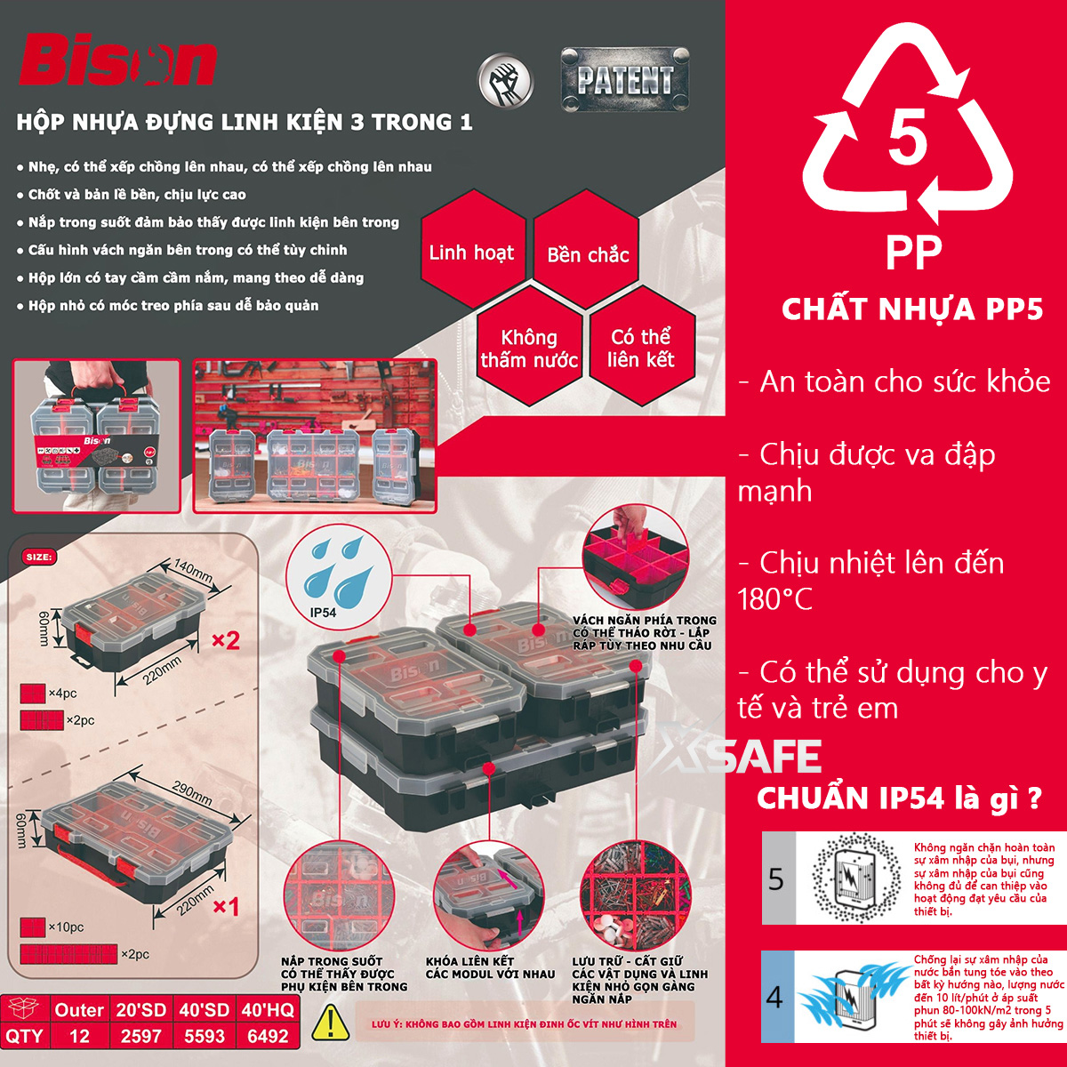 Bison 3-in-1 components box, IP54 waterproof, high-quality plastic ...