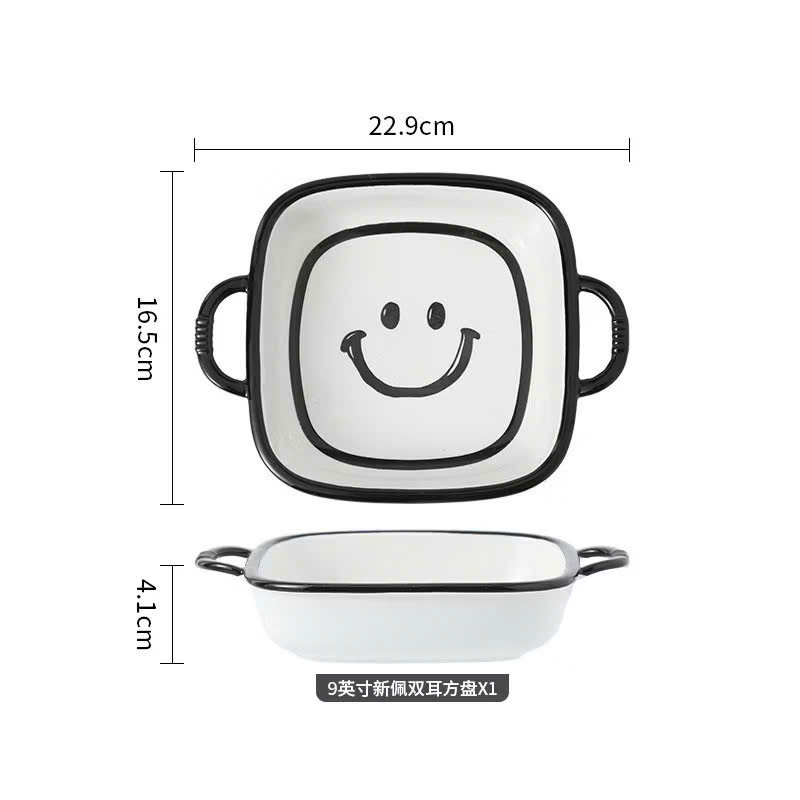 Miu Ceramic Dinnerware Set with Smiley Face Pattern, Shiny Enamel ...