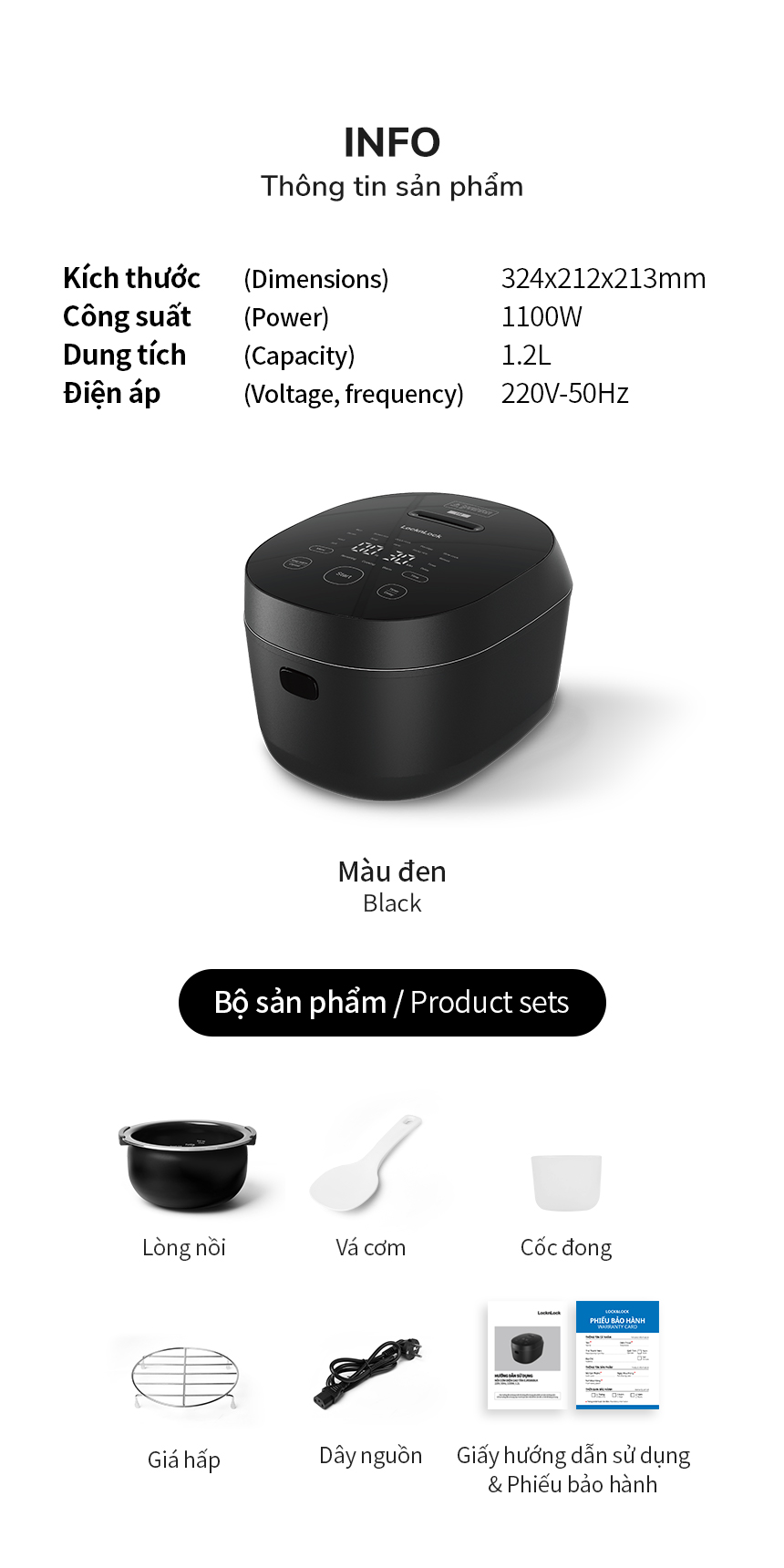 LocknLock 1.2L high frequency rice cooker, spill-proof, keeps warm for ...