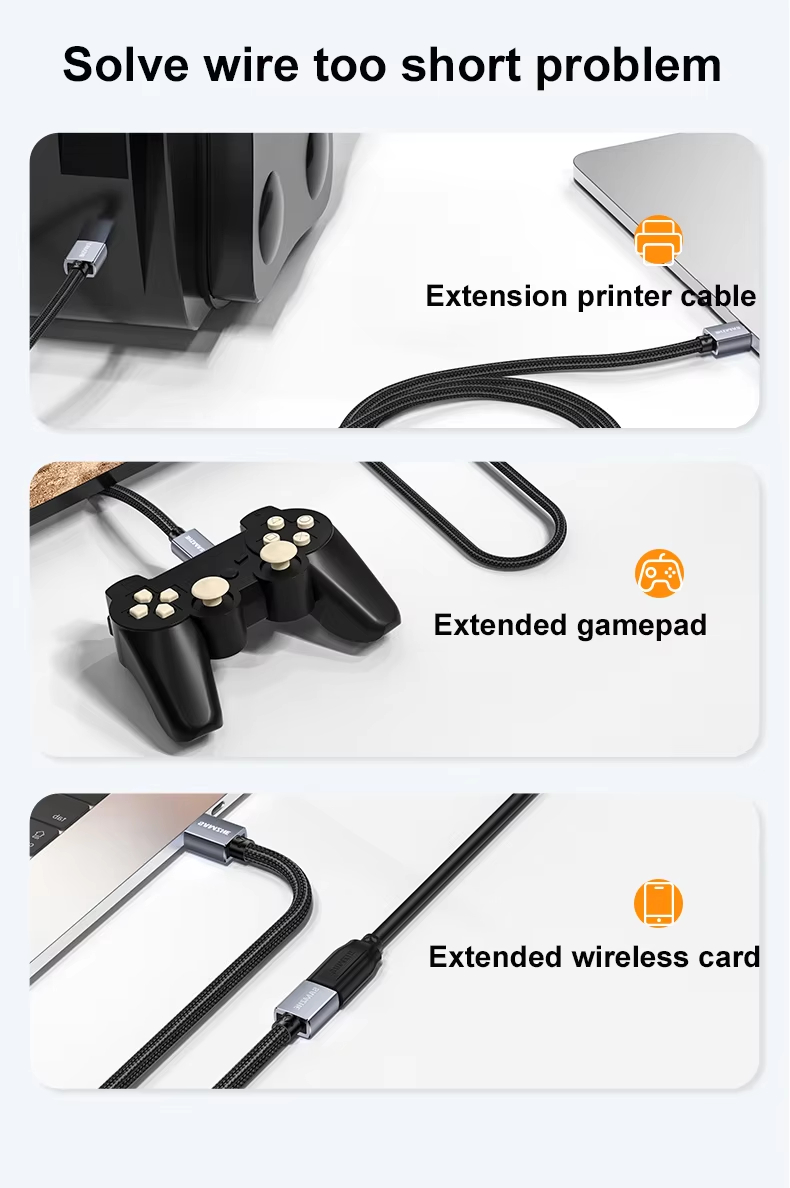 Usb cable with 2 male 2.0 3.0 heads, quick and convenient connection ...
