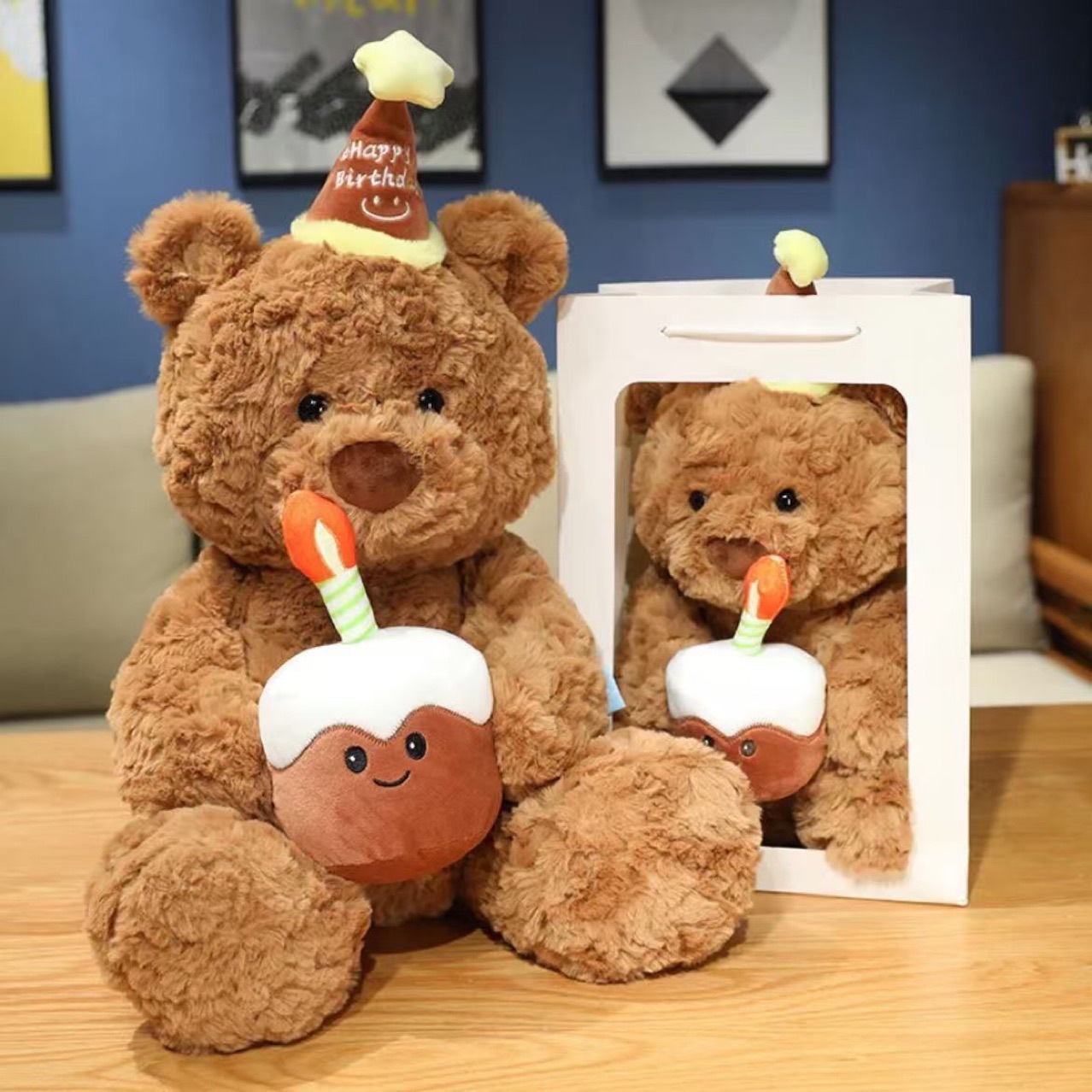 Teddy Bear Birthday Gift Set Teddy Bear Holding Cake and Hat Happy ...