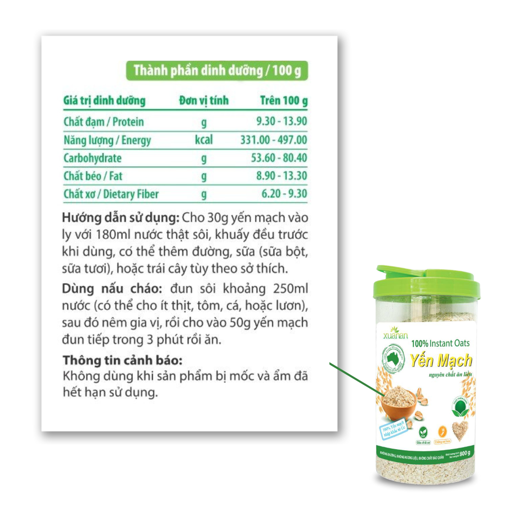 Xuan An Instant Pure Oats [no sugar] Box 800G (Free 1 Bag of Dragon's ...