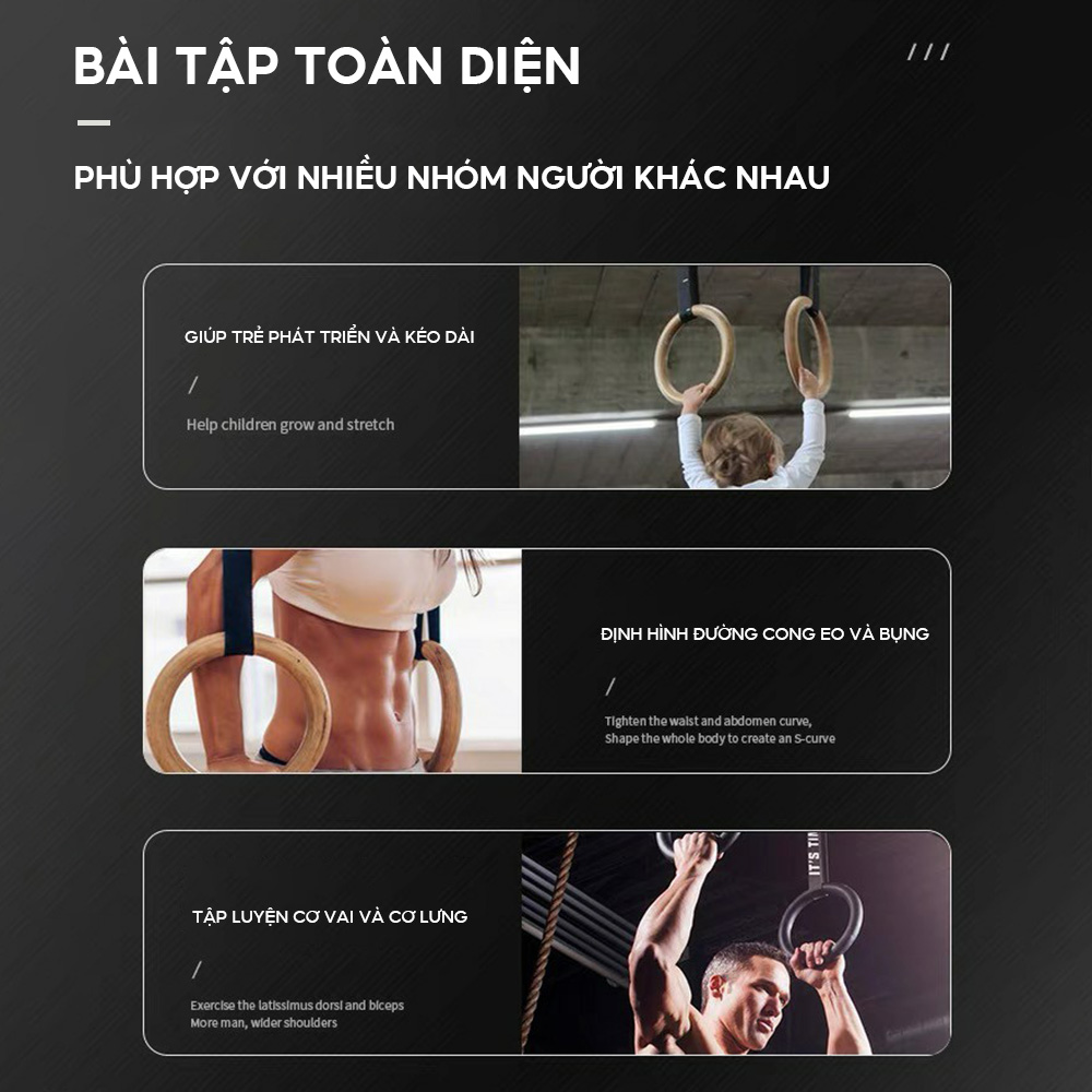 OneTwoFit Set of 2 Gymnastic Rings Dip Training Support with Bar ...
