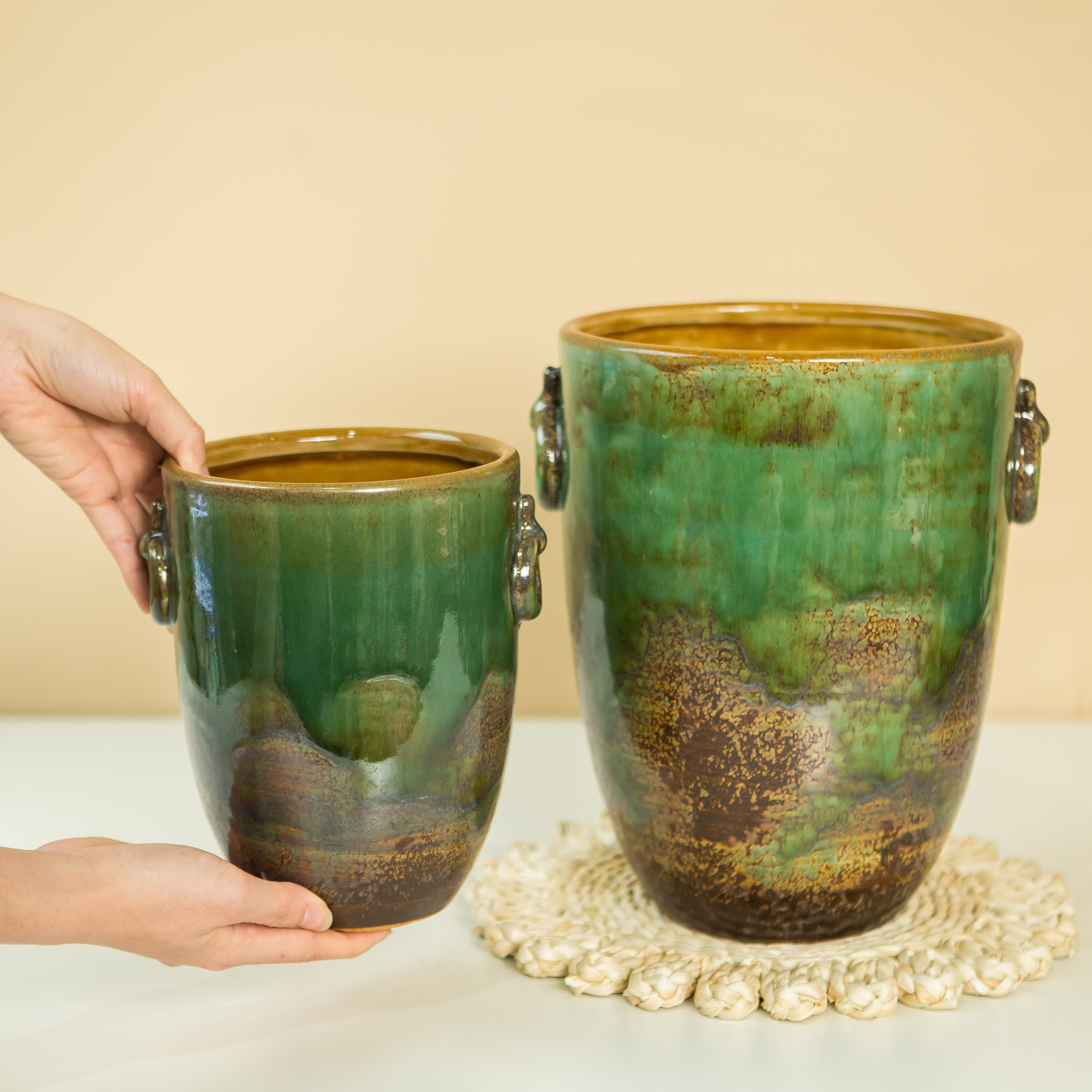 Fire Glazed Bucket Shape Ceramic Vase 2025 House with Flowers and ...