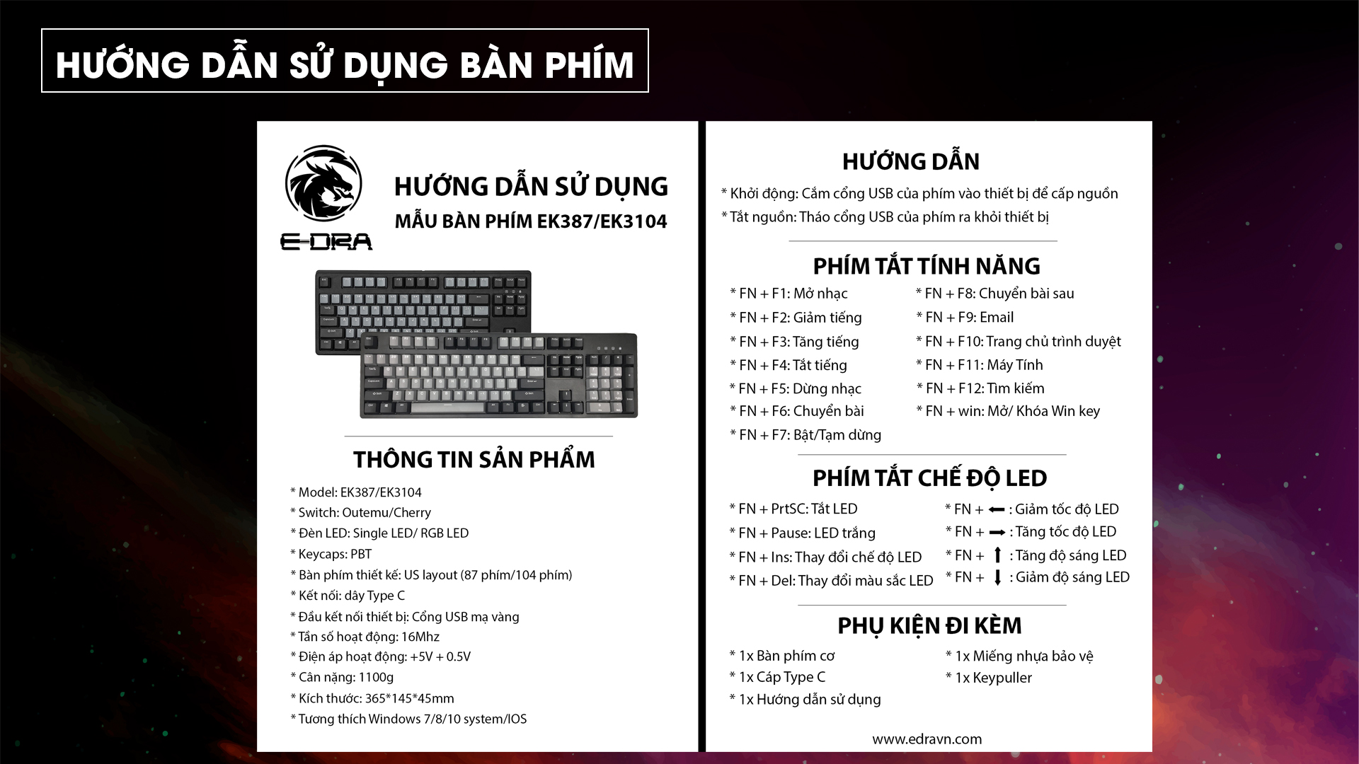 Gaming E-DRA EK387 GATERON Mechanical Keyboard, 80% RGB LED Layout, ABS ...