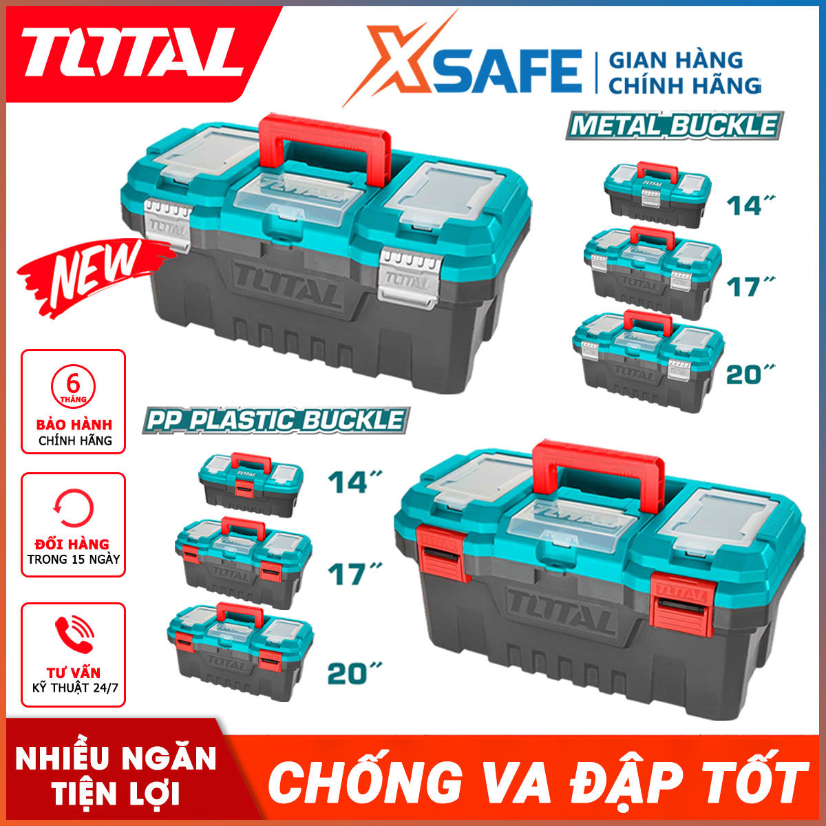TOTAL tool box, size 14-20 inches, sturdy PP plastic tool box, good ...