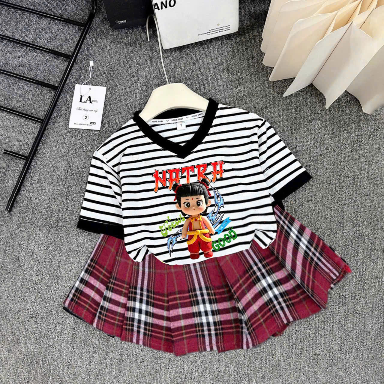 Checkered dress Set for girls 13-42kg NATRA model. Cool, soft material ...
