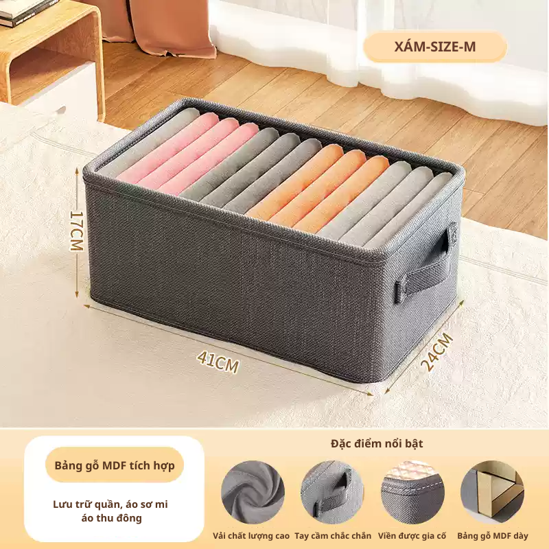 (Many sizes) Lidless clothes storage box, linen material, box walls ...