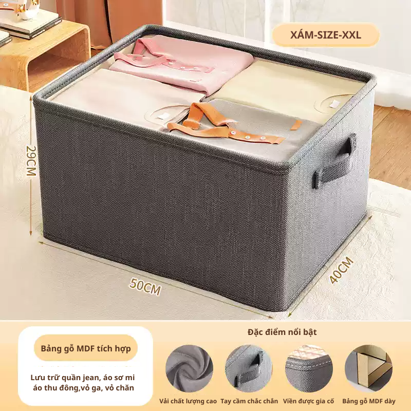 (Many sizes) Lidless clothes storage box, linen material, box walls ...