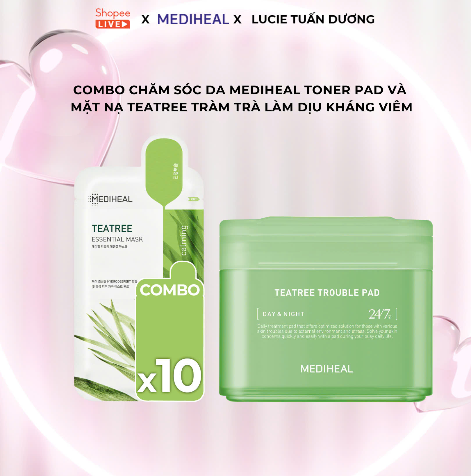 Skin care Combo Toner Pad Teatree Soothing and 10 MEDIHEAL Teatree Masks for moisturizing and ...
