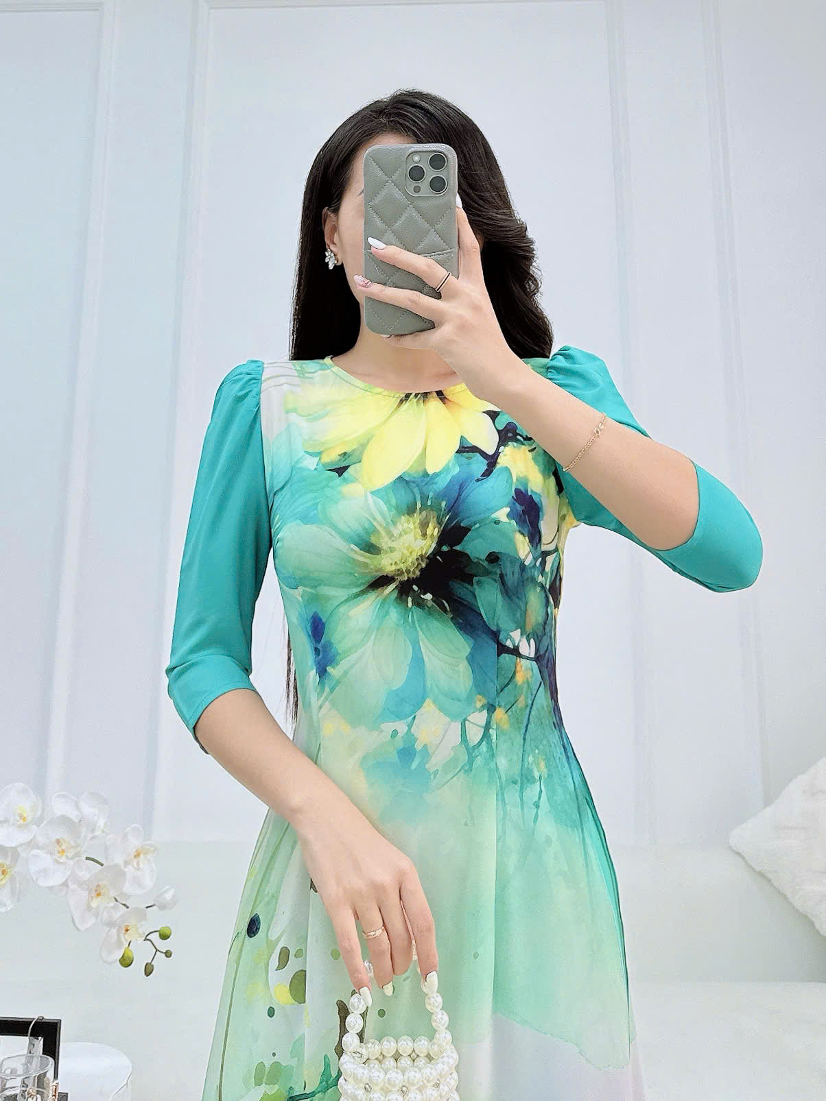 Long-sleeved shirt Ao Dai Quynh NGUYEN, Japanese silk ao dai with 6d ...