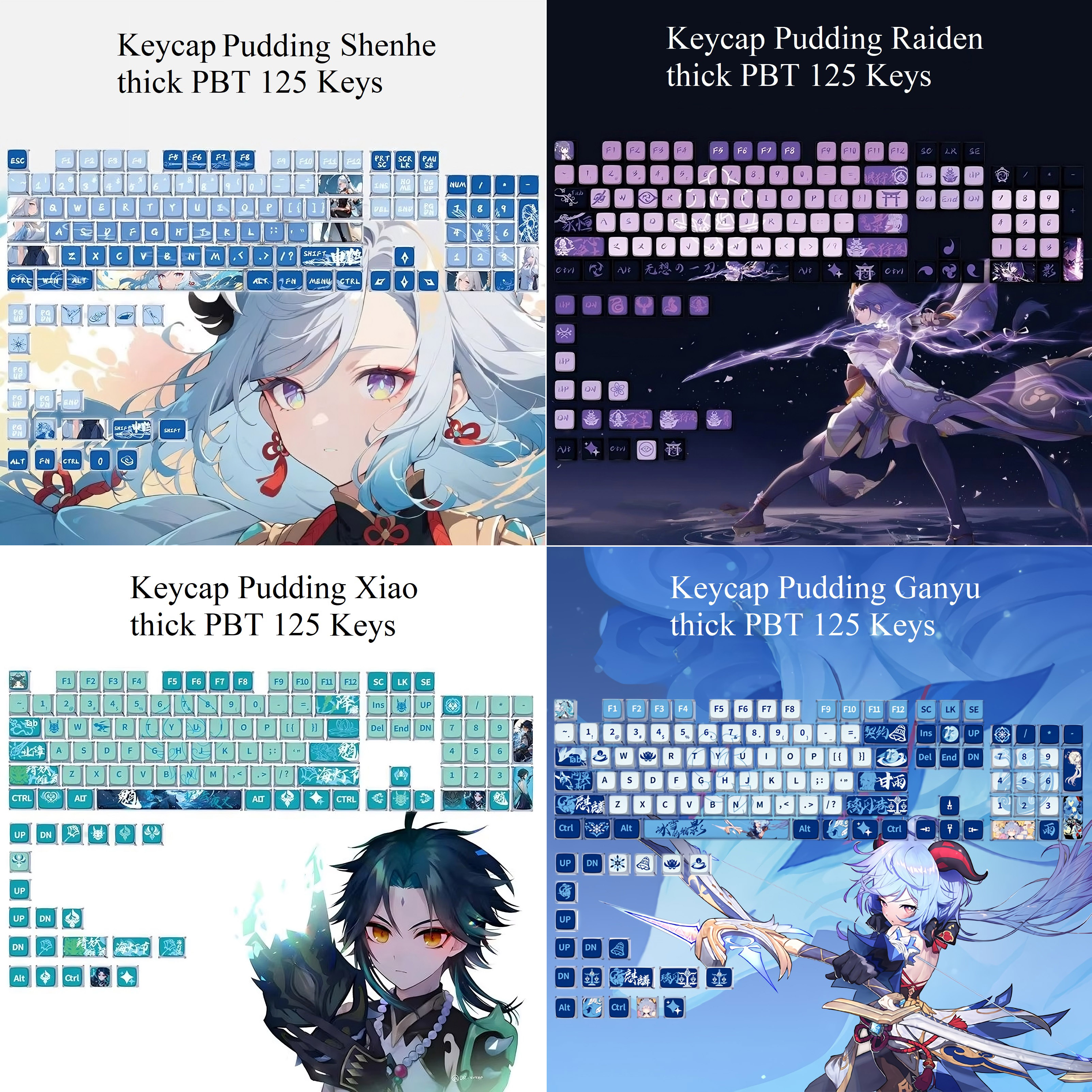 Keycap Genshin Impact Raiden Xiao Yoimiya Pudding 125 keys Thick PBT ...