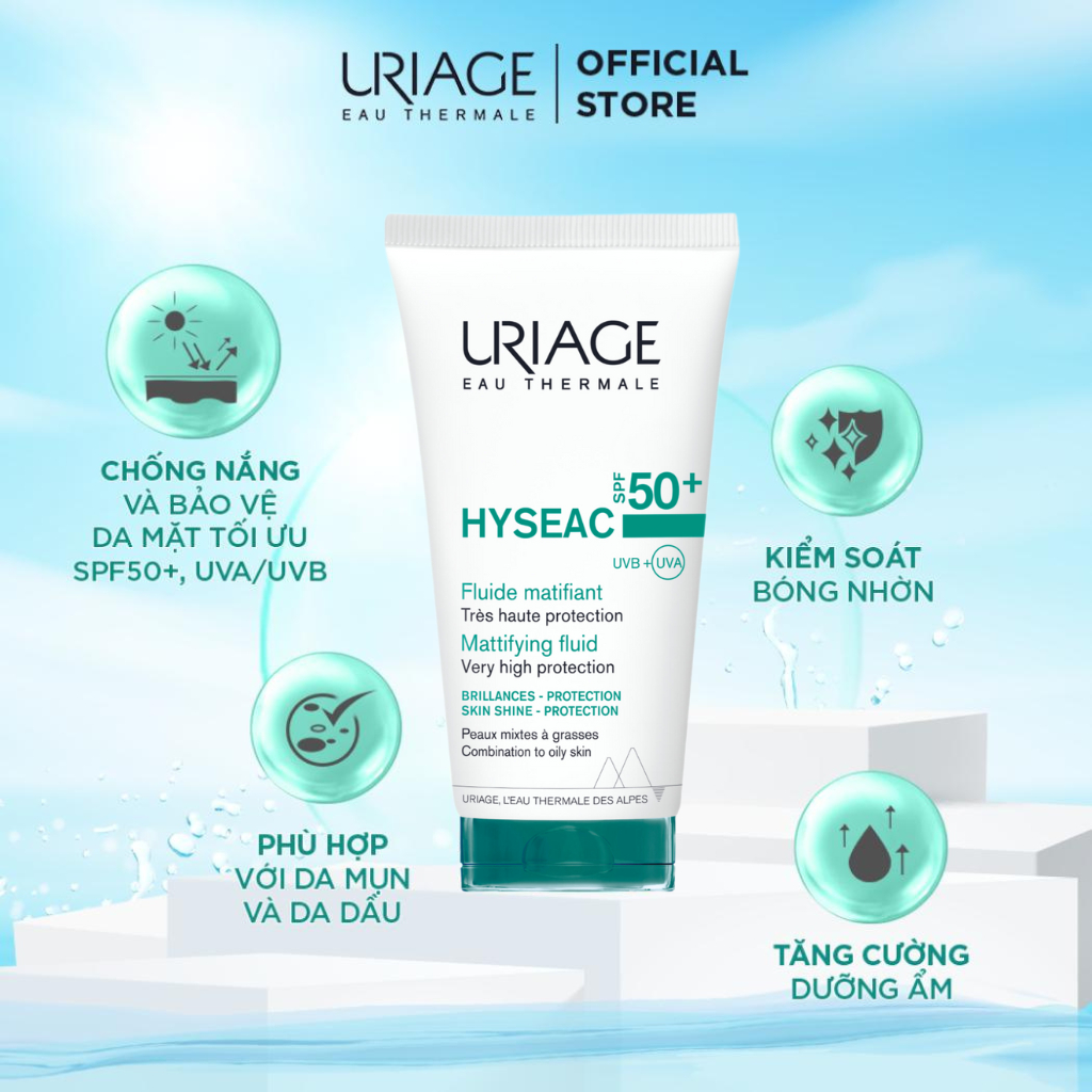 Sunscreen milk for oily and acne-prone skin URIAGE HYSÉAC SPF50+ UVB ...