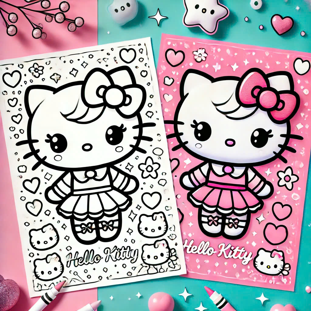 Set of 50/1 coloring pages for Hello Kitty children Size A4, A5. Helps ...