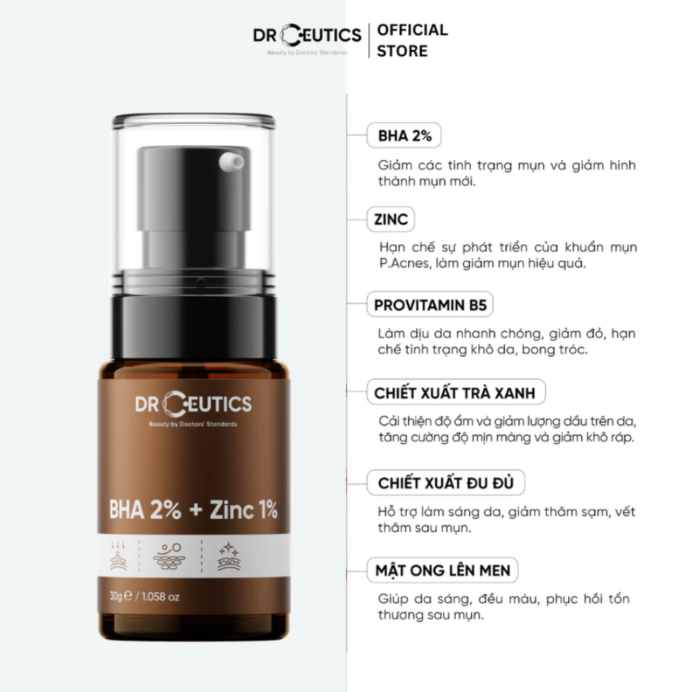 Serum for Acne Skin BHA 2% + Zinc PCA 1%DRCEUTICS reduces acne and reduces oil secretion 30g ...