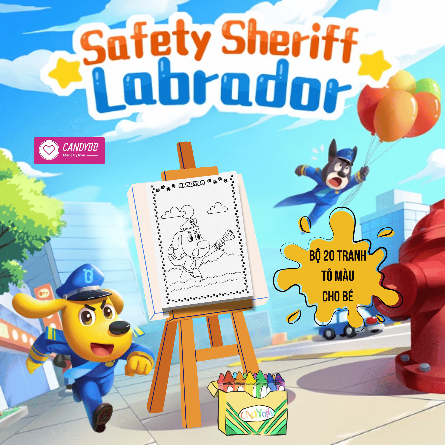 Set of 20 coloring pages for children Labrador Police Chief, helps ...