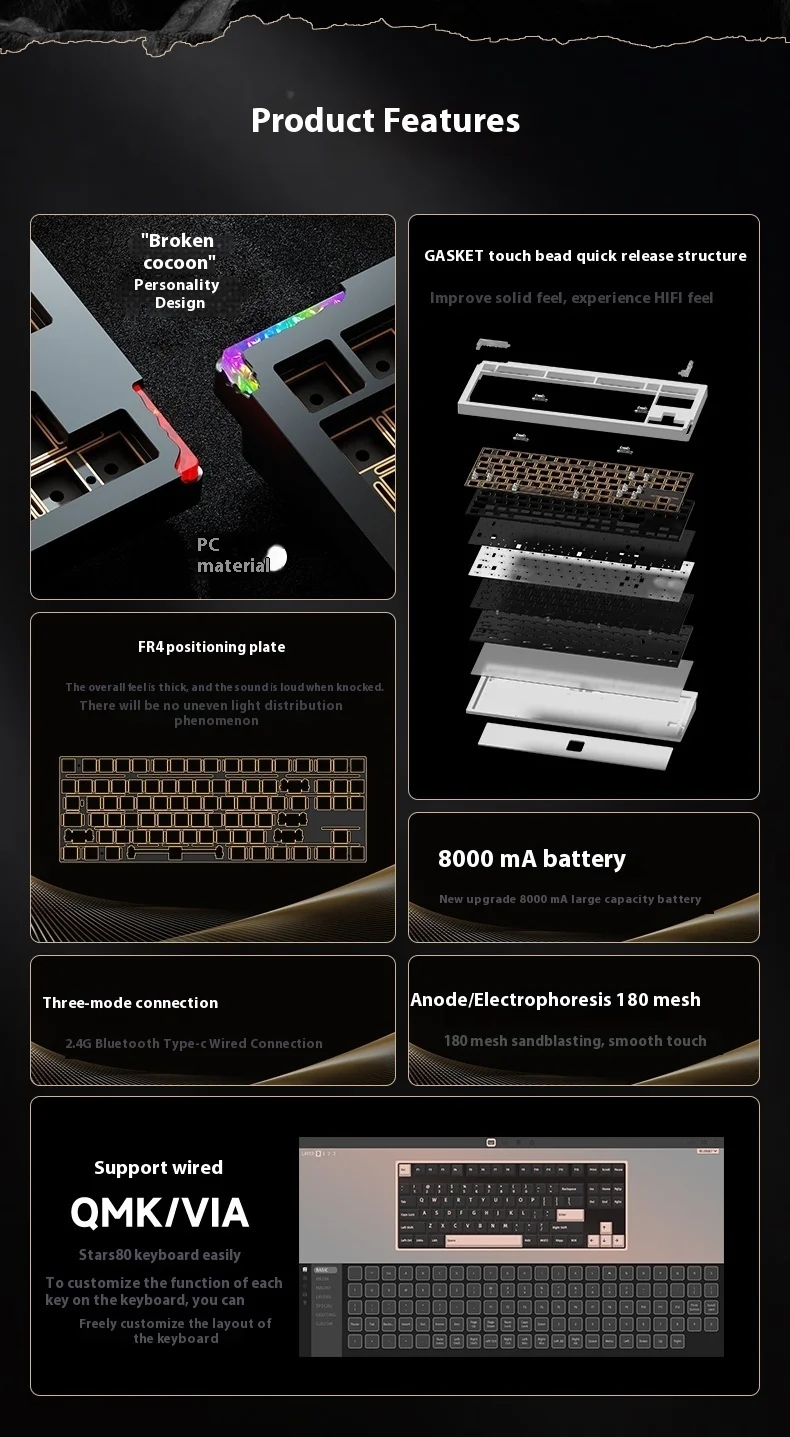 Weikav Stars80 V2 CNC aluminum mechanical keyboard - 3 modes - RGB Led ...