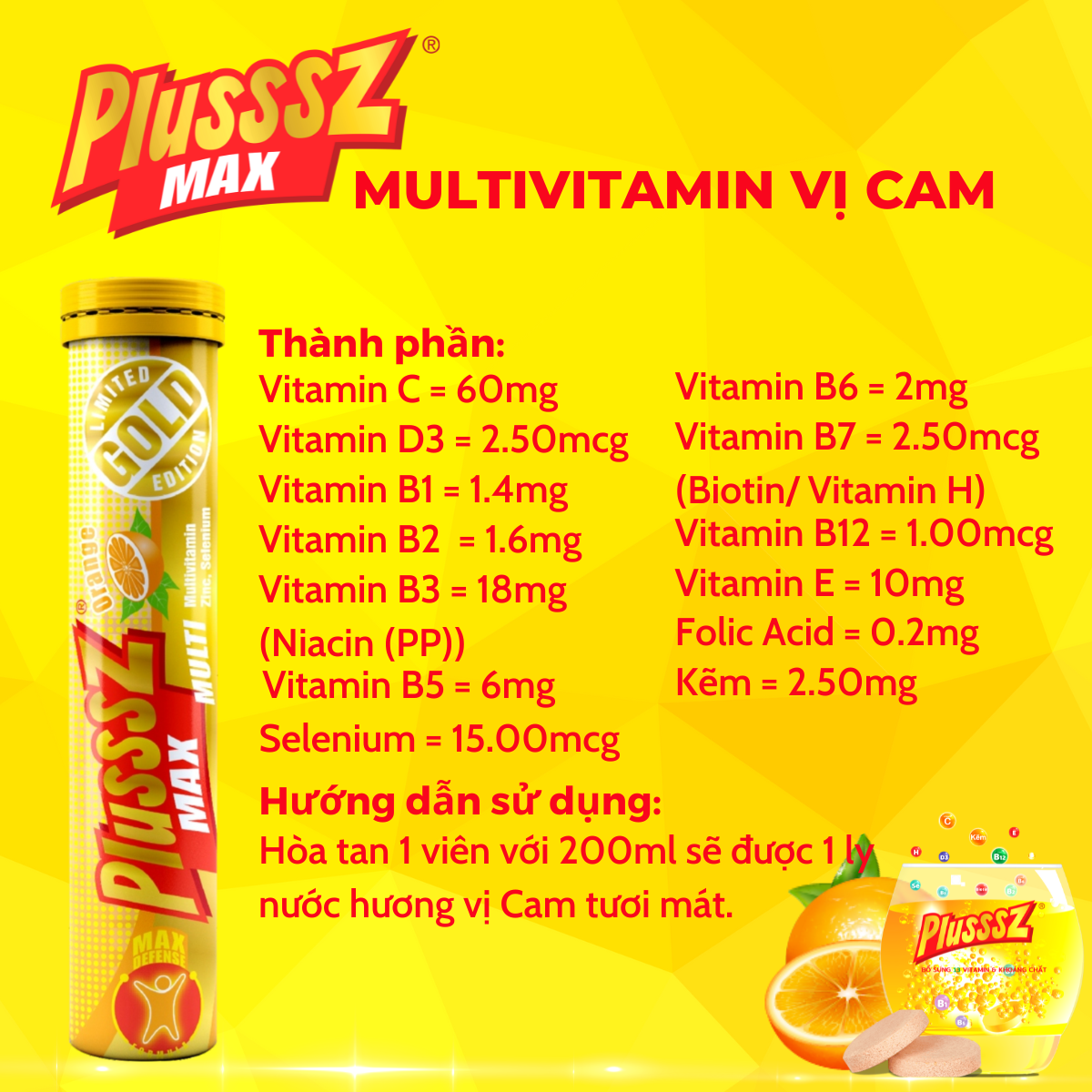 Plusssz Max multivitamin effervescent tablets with sugar-free Orange ...