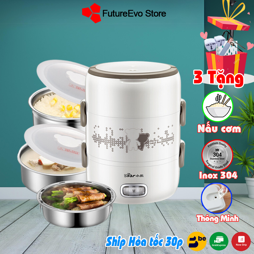 FUJI-Bear S2358 270W 3-compartment plug-in lunch box, Cook rice, Warm ...