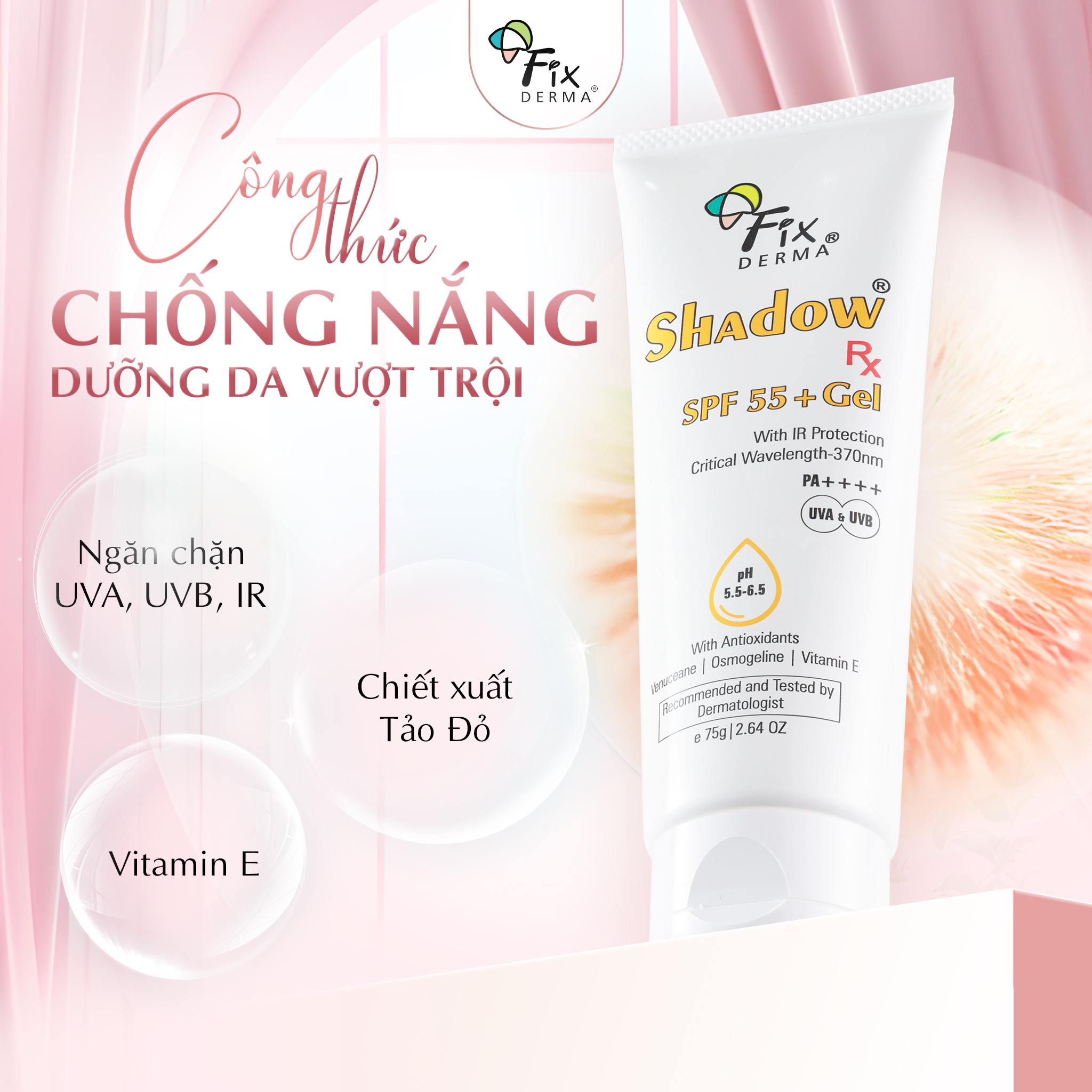 Sunscreen for Oily and Acne-prone Skin FIXDERMA Shadow SPF 55+ Gel 75g ...