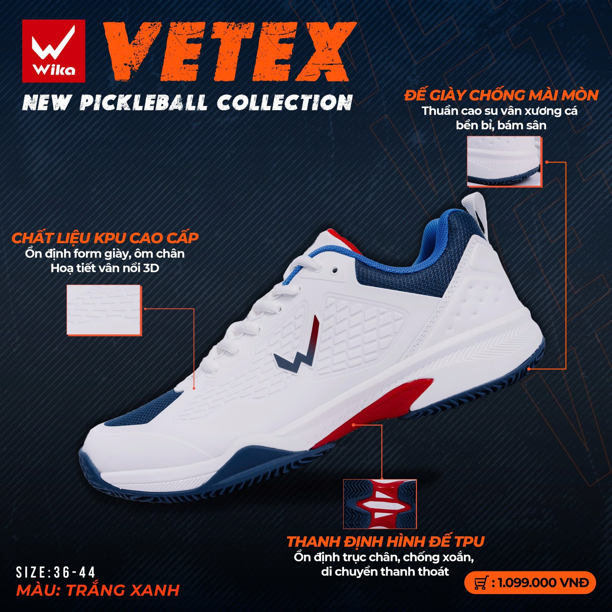Pickleball Shoes Wika Quang Duong Vetex Tennis Shoes for men and women, durable and beautiful ...