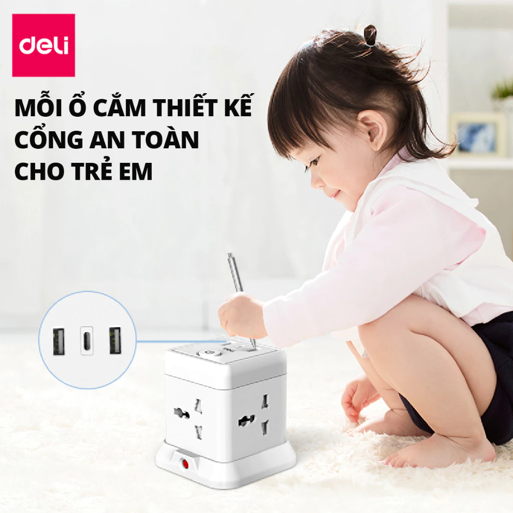 2500W Deli Cylindrical Power Socket With USB Type C Port Fast Charging ...