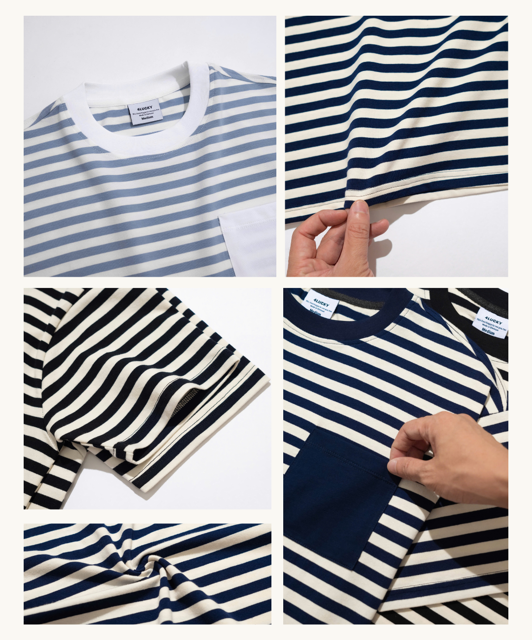 Áo Thun Form Boxy Sọc Ngang Phối Túi Unisex 4Lucky 6421, Áo Thun Cổ ...