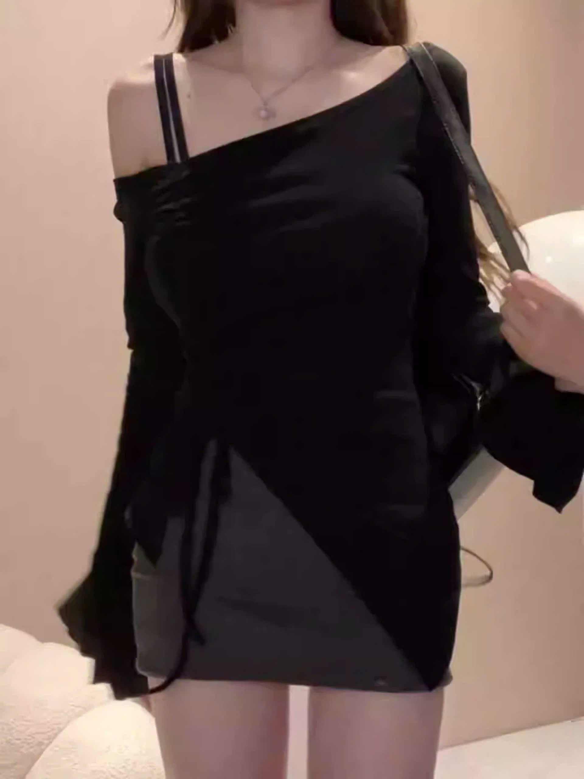 [AVAILABLE SIZE] RANSHI Long-Sleeved Off-Shoulder Blouse with Slit ...