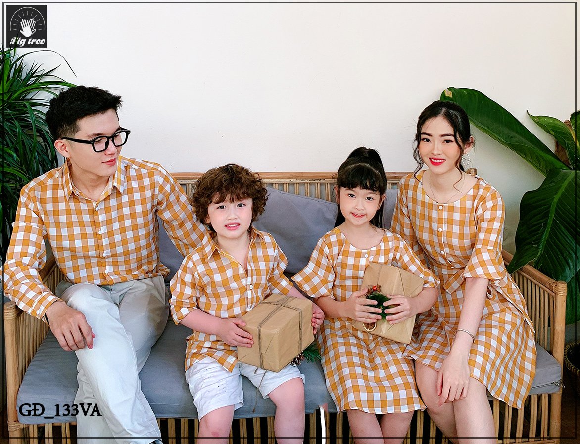Yellow Fig Tree Checkered Family Dress Combo for Party, Beautiful Photo Shoot, Soft and Cool ...