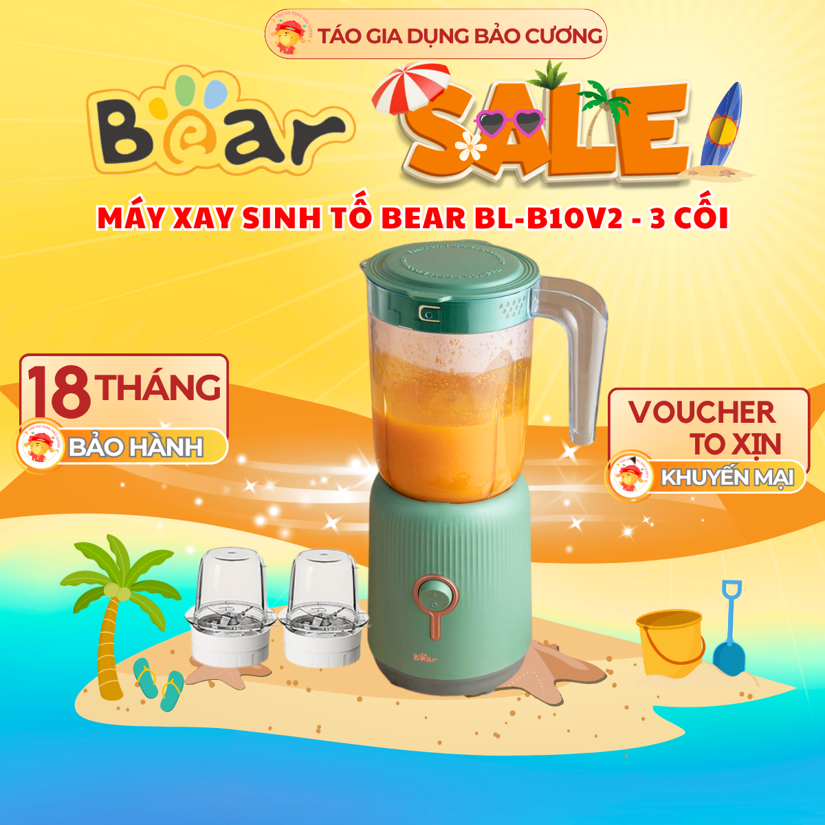 Bear BL-B10V2 multi-function blender - 3 jars, large capacity, blends a ...