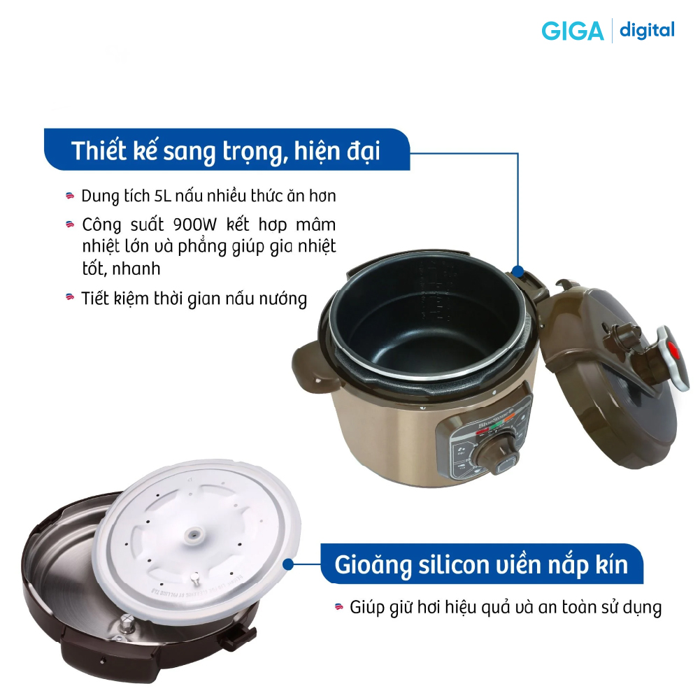 Bluestone PCB-5629 Pressure Cooker 5 Liter 900W | Shopee Malaysia