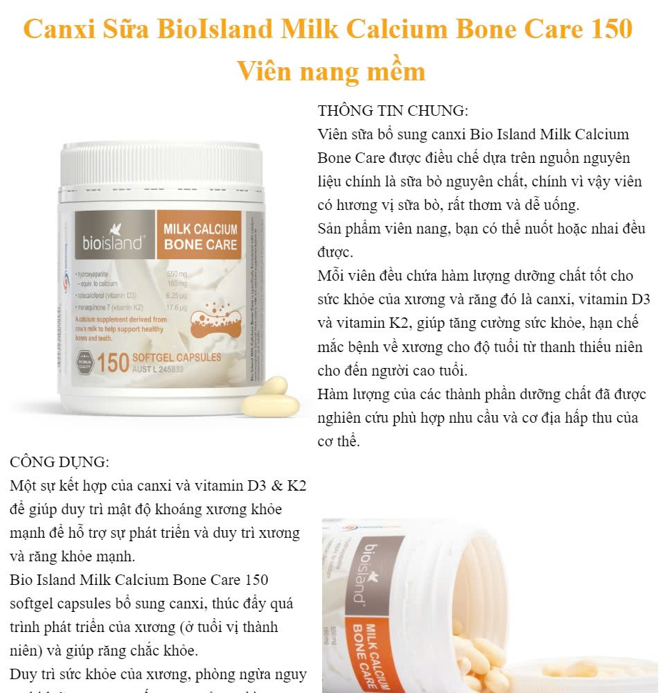 Bio Island Milk Calcium Bone Care Calcium Supplement 150 Tablets ...