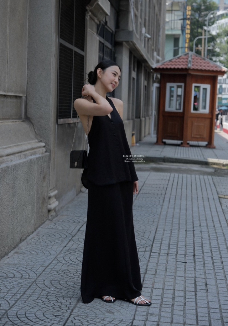 Eliz Set - Linen Set with Adjustable Strap Collar and Skirt (original ...