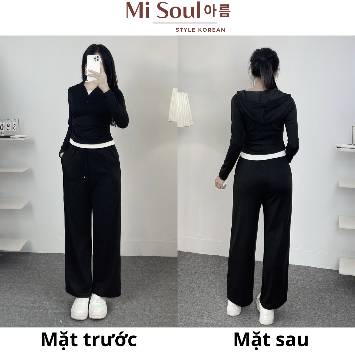 Women's Rabbit Fur Long-Sleeved Set with Hooded Button Collar with ...