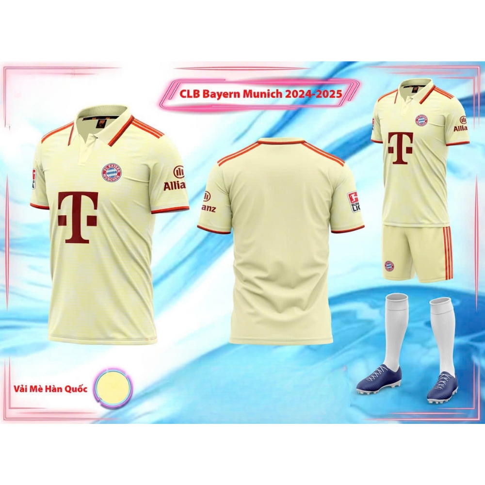 Bayern football kit cream color Korean sesame fabric 2025 WITH PRINTING ...