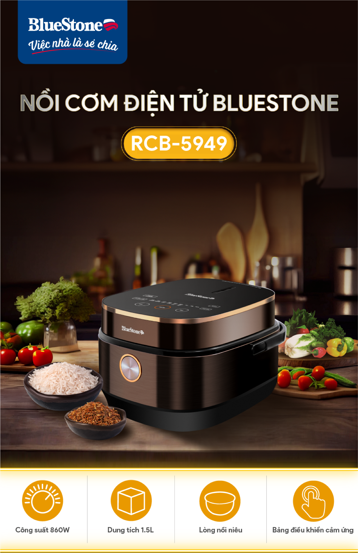 Bluestone RCB-5949 Electronic Rice Cooker - 1.5 Liter - 860W | Shopee ...