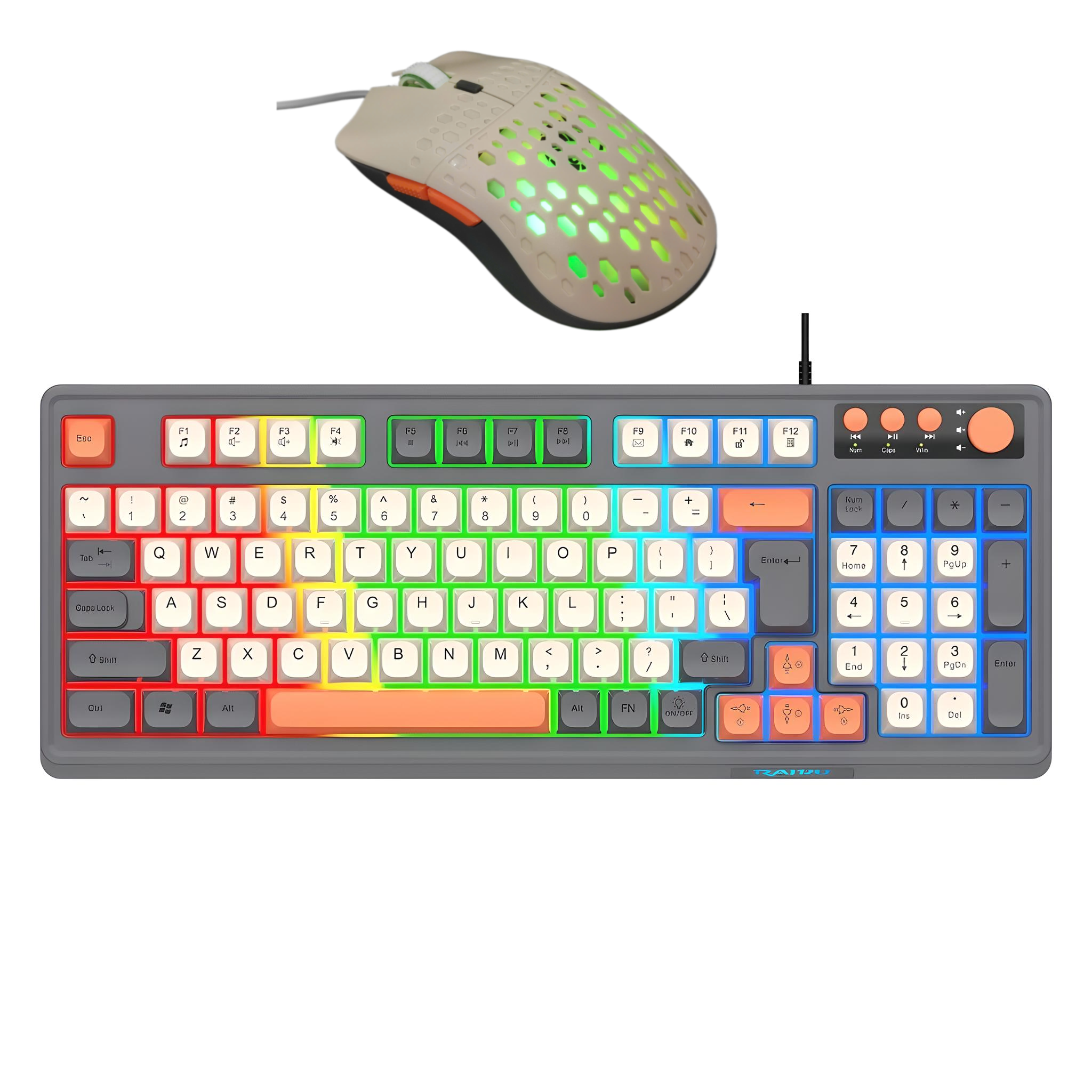 Raiku T98 full size Gaming mechanical keyboard and mouse set - Super beautiful Rainbow Led ...